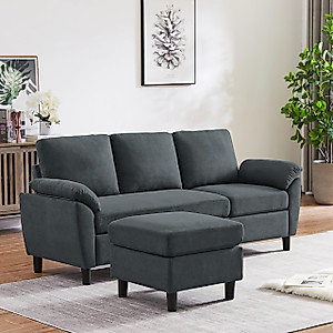 Enobala 79" Convertible Sectional Sofa, Modern L Shaped 3 Seat Couch with Reversible Ottoman for Living Room (#Dark Grey)