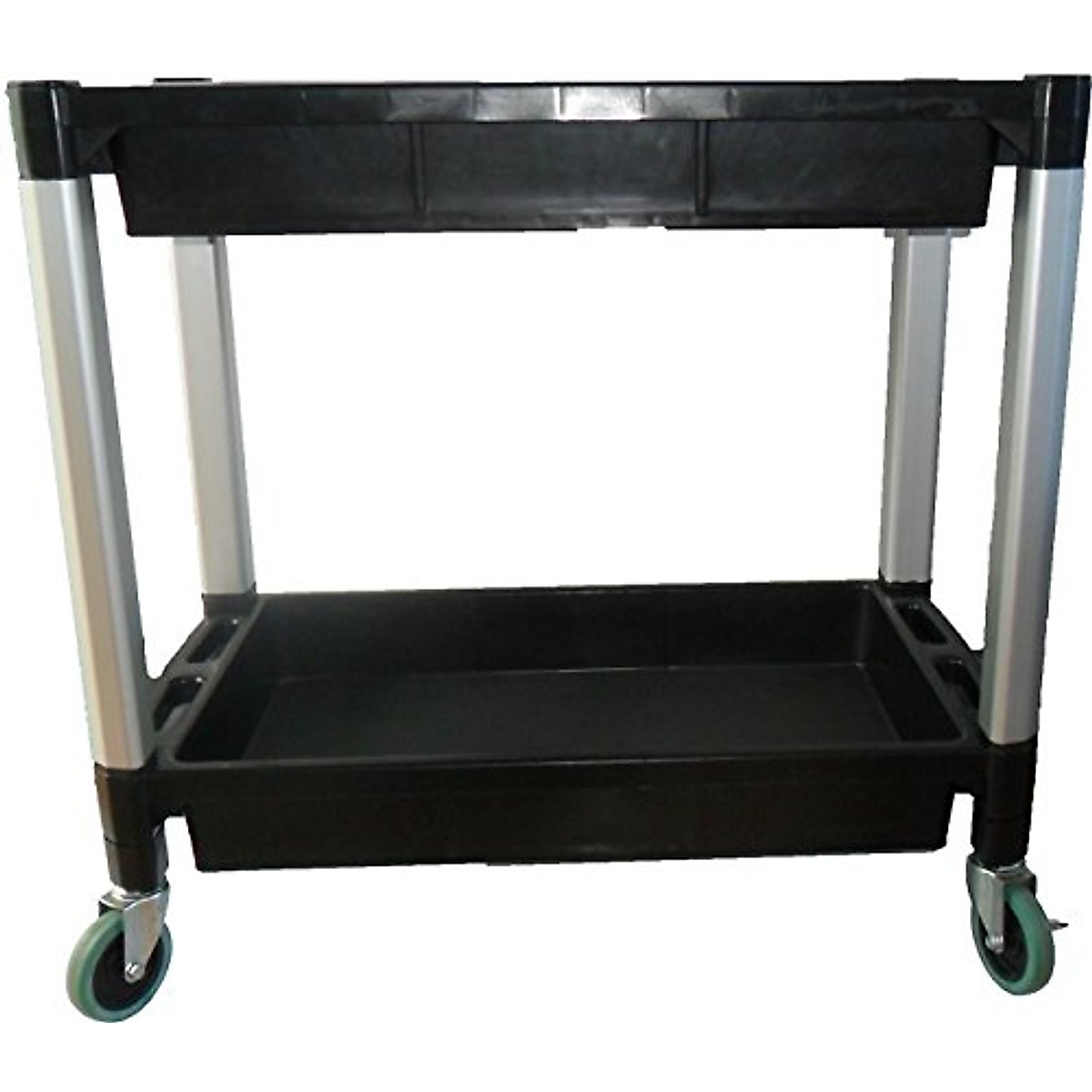 MaxWorks 80384 Black and Gray Two-Tray Service/Utility Cart With Aluminum Legs And 4" Diameter Swivel Castors