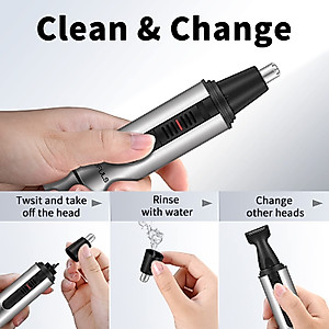 TOFULS Ear and Nose Hair Trimmer for Men - Waterproof Stainless Steel 3-in-1 Hair Trimmer, Nose Hair Clipper, Ear Trimmer, Beard Trimmer, All in One Facial Hair Trimmer, Painless Eyebrow Trimmer