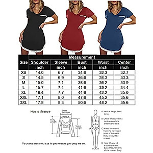 Ekouaer Womens Nightgown Womens Sleepwear Sexy V Neck Nightshirt Short Sleeve Sleepshirts withCurve Hem, Wine Red M