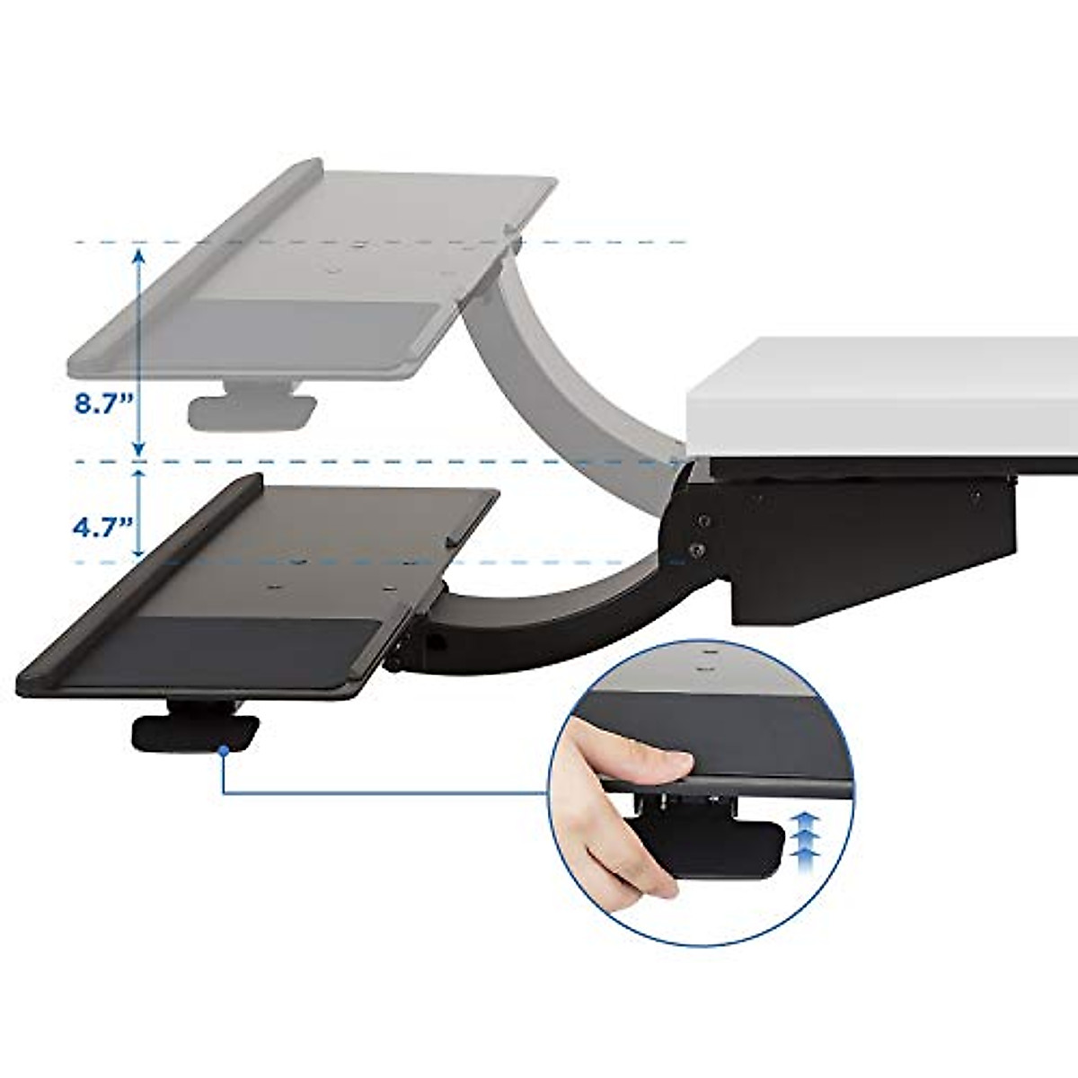 Mount-It! Sit Stand Keyboard Tray, Height Adjustable Under Desk Keyboard and Mouse Drawer, Full Motion Standing Design with 13.4 Inches of Vertical Adjustment, 26.5 in Wide Platform