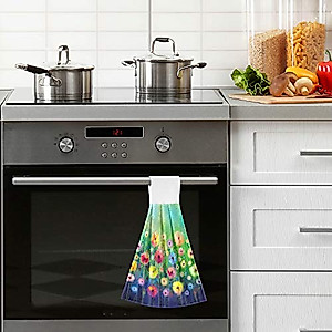 Spring Floral Flowers Kitchen Hanging Towel 12 x 17 Inch Summer Rainbow Daisy Poppy Hand Tie Towels Set 2 Pcs Tea Bar Dish Cloths Dry Towel Soft Absorbent Durable for Bathroom Laundry Room Decor