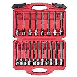 AMM 19-Piece 3/8 Inch Drive Extra Long Allen Hex Bit Socket Set, Standard SAE & Metric (1/8-Inch - 3/8-Inch, 3-12mm), S2 Alloy Steel, Durable Tool Accessories