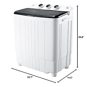 Portable Washing Machine 15Lbs Capacity Washer and Dryer Combo 2 In 1 Mini Compact Twin Tub Washing Machine Laundry Washer(9Lbs) & Spinner(6Lbs) with Built-in Gravity Drain Pump,Low Noise and Easy Store for Apartment,Dorms,RV Camping (Black)