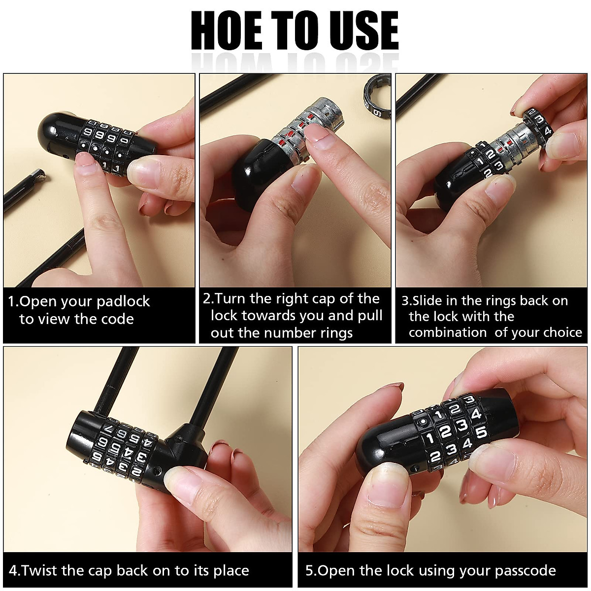 Shimeyao 4 Pieces 6 Inch Long Shackle Combination Lock 4 Digit Outdoor Waterproof Padlock with Resettable Code for School Gym Locker, Sports Locker, Fence, Gate, Toolbox, Case Storage, Black