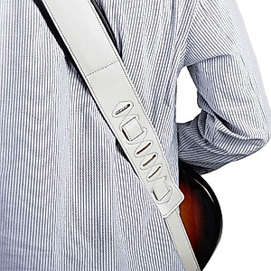 BestSounds Genuine Leather Guitar Strap for Electric & Acoustic Bass Guitar, White Padded Guitar Strap