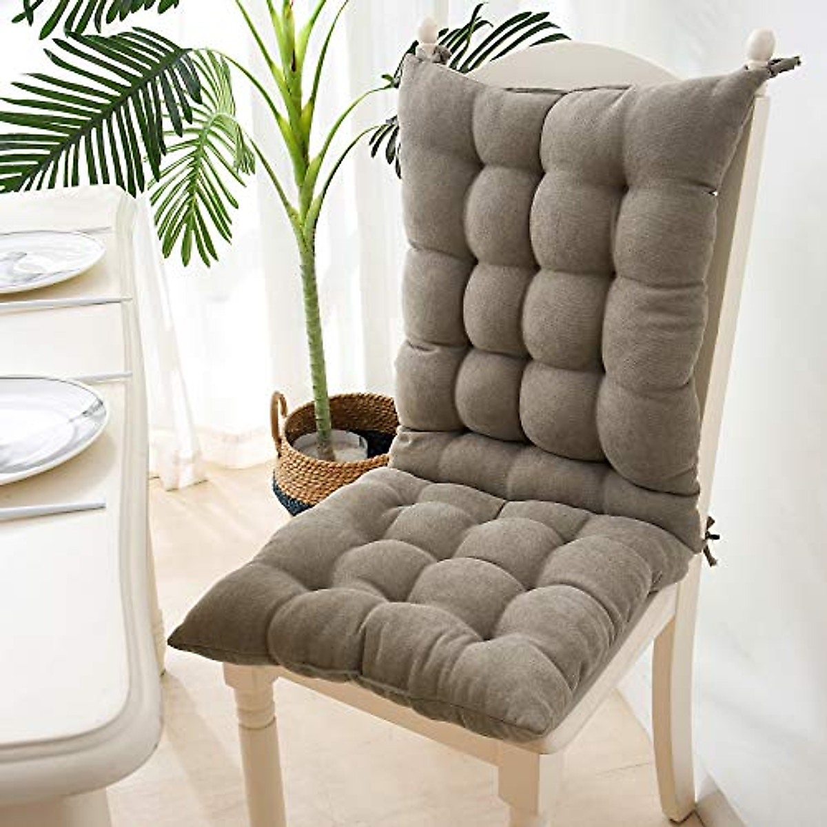 Tiita Rocking Chair Cushion with Ties Overstuffed Seat Back Cushion Pad Tufted Pillow for Outdoor Indoor Home 21" x 17"/17" x 17", Light Brown
