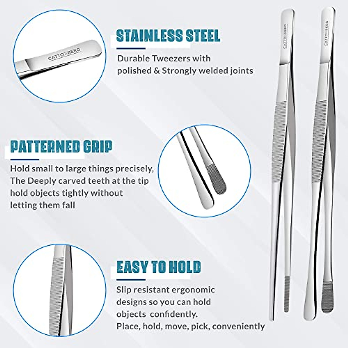 Kitchen Tweezers Tongs for Cooking - 12 Inch - 2 Pack Kitchen tongs Stainless Steel Cooking Tongs- Extra Long Tweezers for BBQ, Grilling, Pet Feeding, Arts and Crafts etc