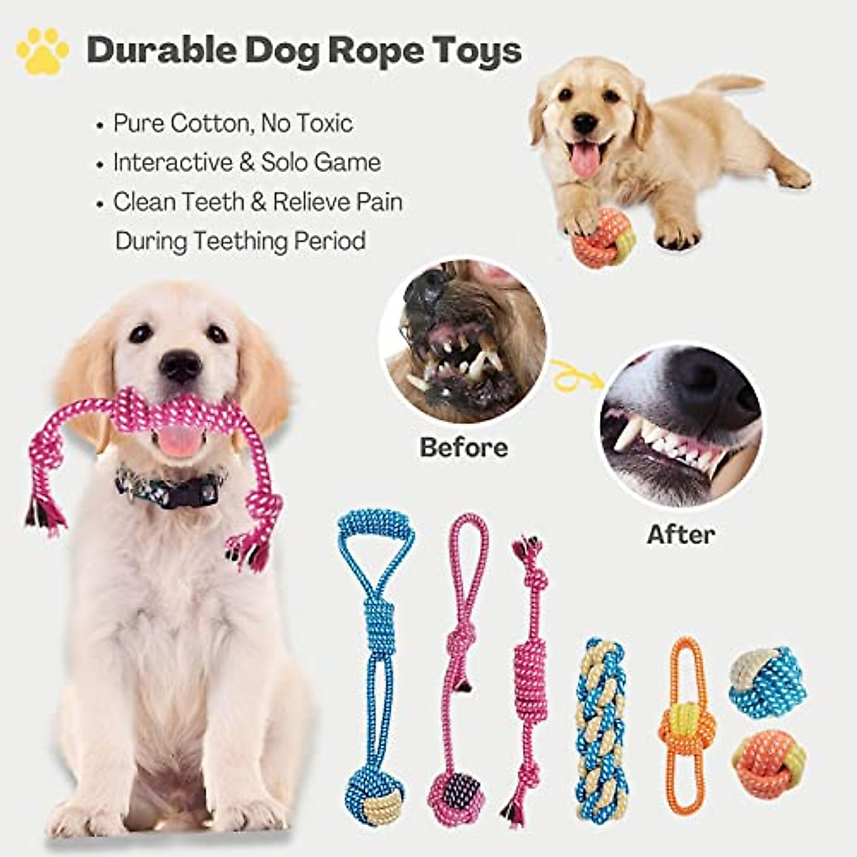 ESYLIF Dog Chew Toys for Teething,Boredom,Toothbrush,20 Pack Puppy Toys with Rope Toys, Treat Balls and Squeaky Toys for Small Medium Dogs