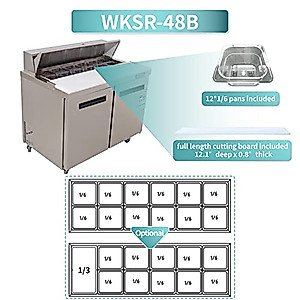 WESTLAKE 48" W 2 Door Refrigerator Sandwich&Salad Prep Table Commercial Stainless Steel Counter Fan Cooling Refrigerator with 12 pans-48 Inches for Restaurant, Bar, Shop, etc