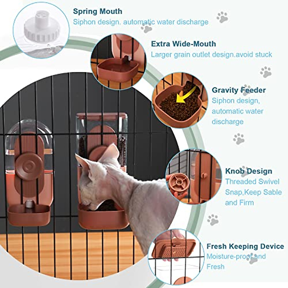 Lemtrflo Hanging Automatic Food Water Dispenser,Gravity Rabbit Feeder and Water Dispenser Set,Cage Cat Food and Water Dispenser Food Bowl for Bunny Chinchilla Guinea Pig Hedgehog Ferret