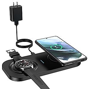 Dual Wireless Charger for Samsung Galaxy Watch and Phone, Duo Charging Pad for Galaxy Watch 5/4/3,Active 2/1,Charging Station for Galaxy Buds 2/+/Pro/Live (Black)