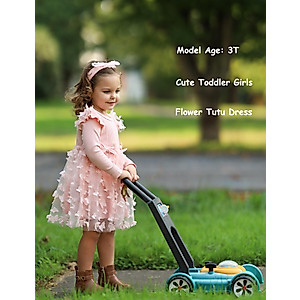 PATPAT Baby Girl Dress Long Sleeve Tutu Dress Infant Girl Tulle Dress Flower Girl Party Birthday Princess Dresses Light Pink 12-18 Months