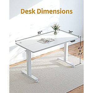 CubiCubi Electric Standing Desk, 55 x 24 Inches Height Adjustable Sit Stand Desk, Ergonomic Home Office Computer Workstation, White