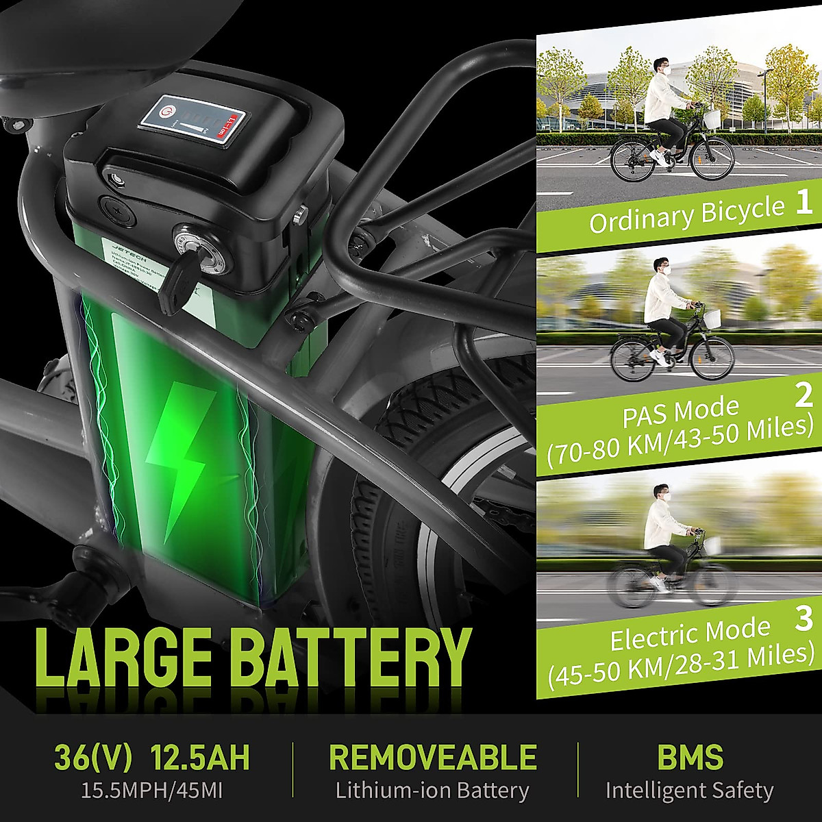 PEXMOR Electric Bike for Adults, 350W (Peak 500W) City Commuter Ebike w/36V 12.5AH Removable Battery, 26" Cruiser Electric Bicycle 6-Speed | Dual Shock Absorber, Complies to UL2849