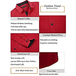 Alex Vando Mens Dress Shirts Regular Fit Long Sleeve Stretch Business Dress Shirts for Men,Red,Large