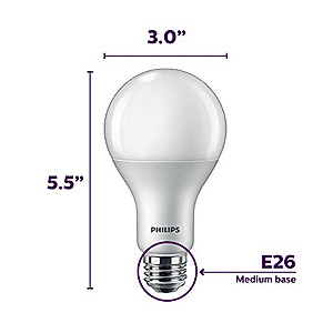 Philips LED Frosted Flicker-Free A21 Light Bulb, Dimmable Warm Glow Effect, EyeComfort Technology, 2610 Lumen, 2700-2200K, 29W=150W, E26 Base, Pack of 4