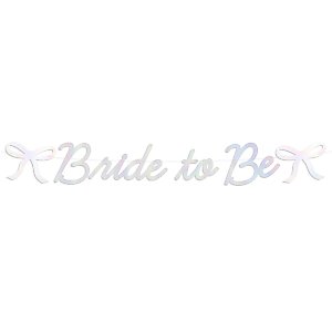 xo, Fetti Bride to Be Bow Banner Iridescent Foil + Pink Glitter , 5 Ft. | Bachelorette Party Decoration, Tying the Knot Bride Bach Decor, Bridesmaid Favor, Engagement Gift, Bridal Shower Supplies, Photobooth Backdrop