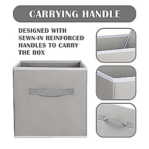 JJRING 11'' Cube Storage Bins 8 Pack, Foldable Fabric Storage Cubes with Dual Handles, Cube Storage Organizer for Baskets Shelves and Closet Organizer, Grey