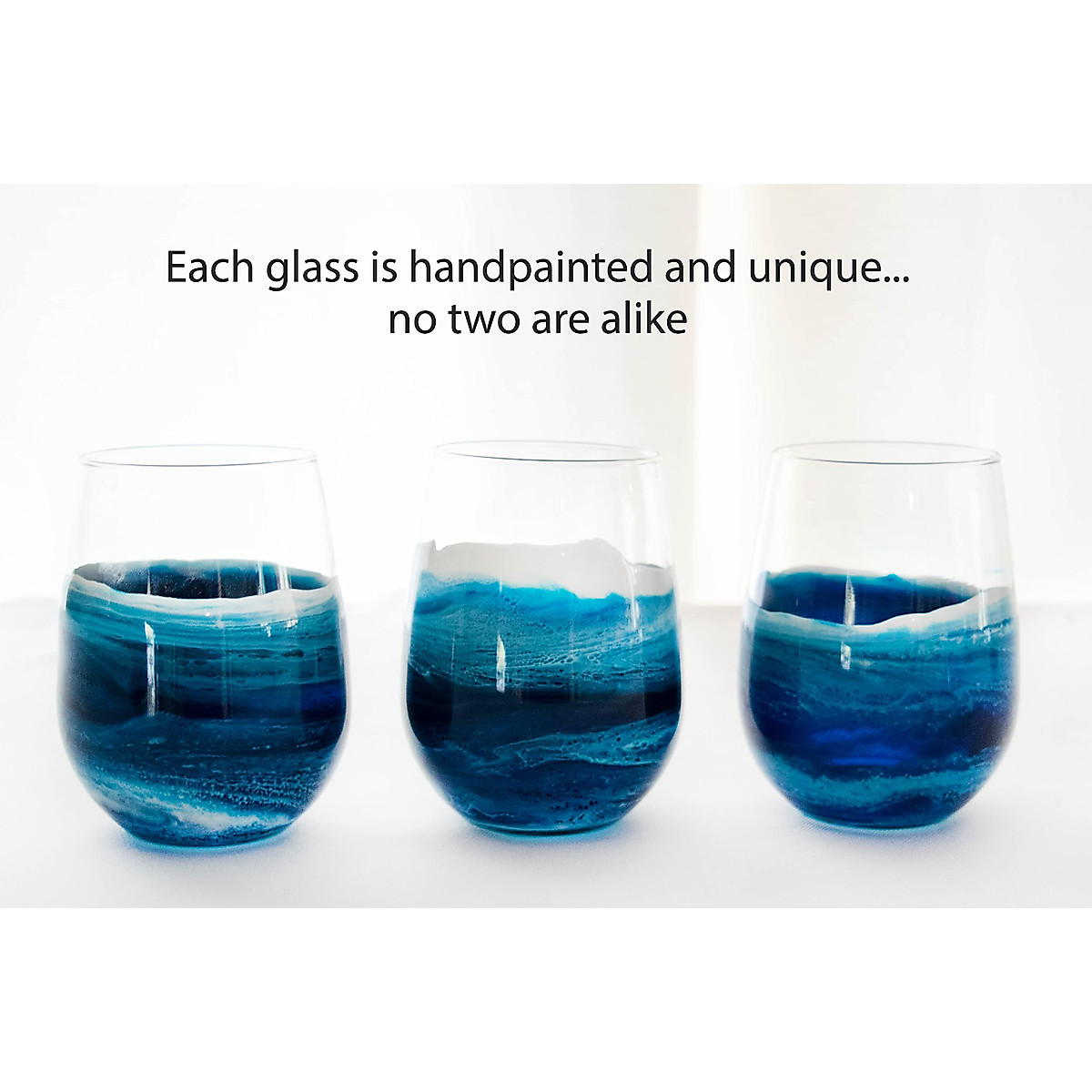 Schafer Art Studio - Handmade Beach Themed Wine Glass, Stemless White Wine 17 ounce, Painted Resin Large Wine Glass