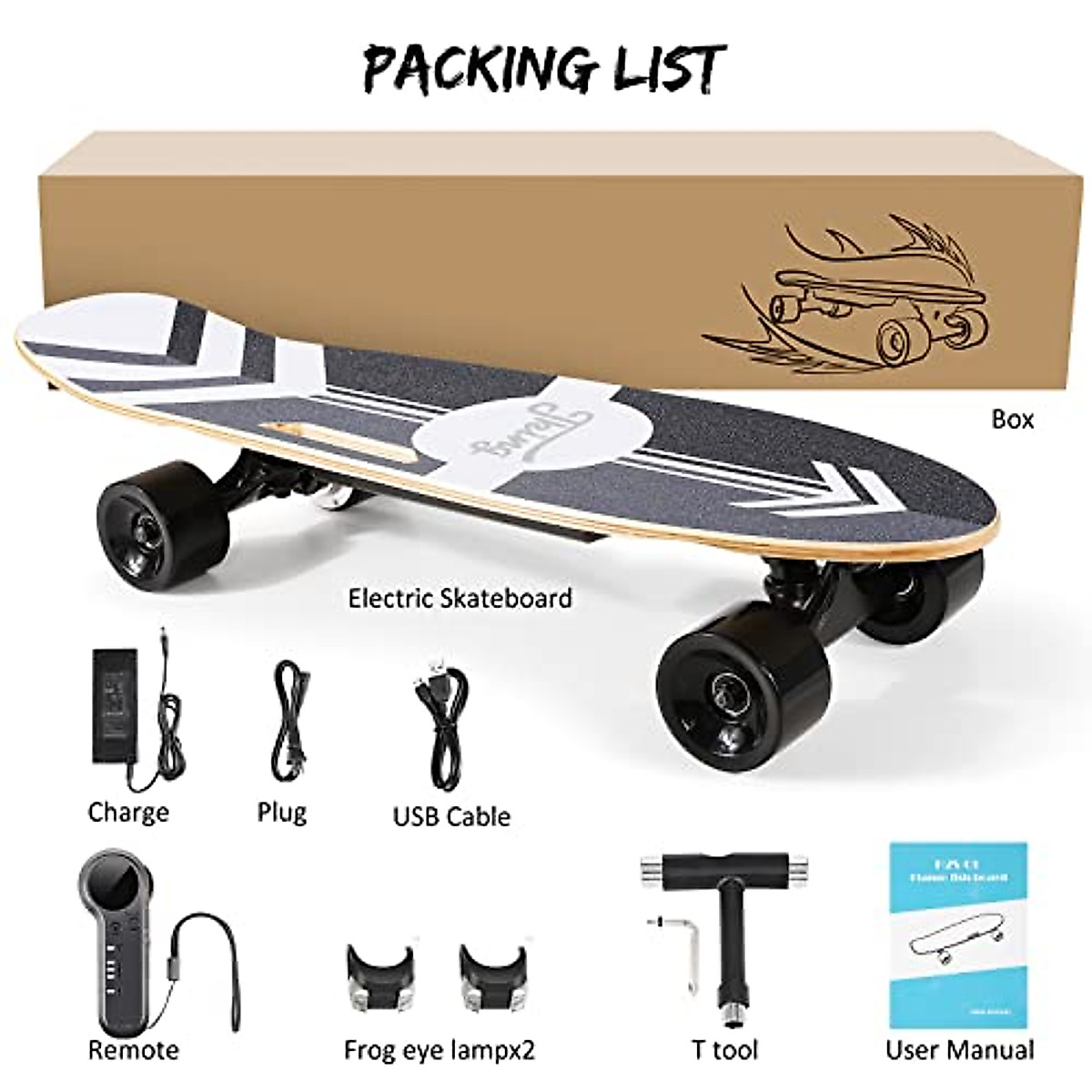 CAROMA 350W Electric Skateboard for Adults Teens, 27.5" 7 Layers Maple Electric Longboard with Remote, 12.4 MPH Top Speed, 8 Miles Max Range, 220lbs Max Load E Skateboard
