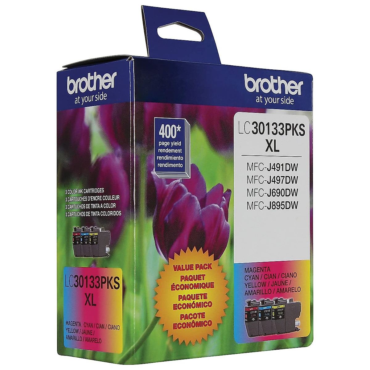 Brother Printer Genuine LC30133PKS 3-Pack High Yield Color Ink Cartridges, Page Yield Up to 400 Pages/Cartridge, Includes Cyan, Magenta and Yellow, LC3013