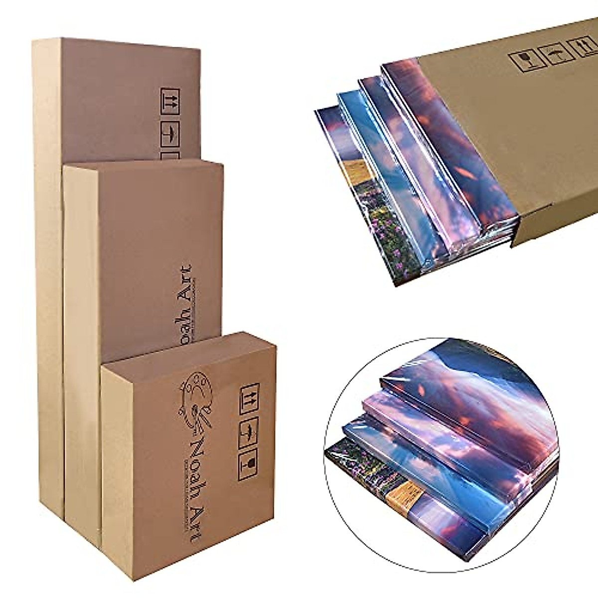 Noah Art-Modern Landscape Art Print Posters, Sun Light over Mountains Wall Art Pictures of Flowers on Canvas Print, 4 Piece Sunrise Canvas Art Ready to Hang Outdoor Wall Art for Bathroom Wall Decor