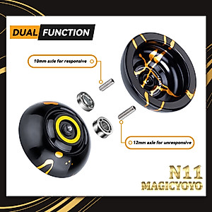 MAGICYOYO N11 Professional Unresponsive Yoyo N11 Alloy Aluminum YoYo Ball (Black with Golden) with Bag, Glove, 12 Yoyo Strings and Responsive Bearing Kit