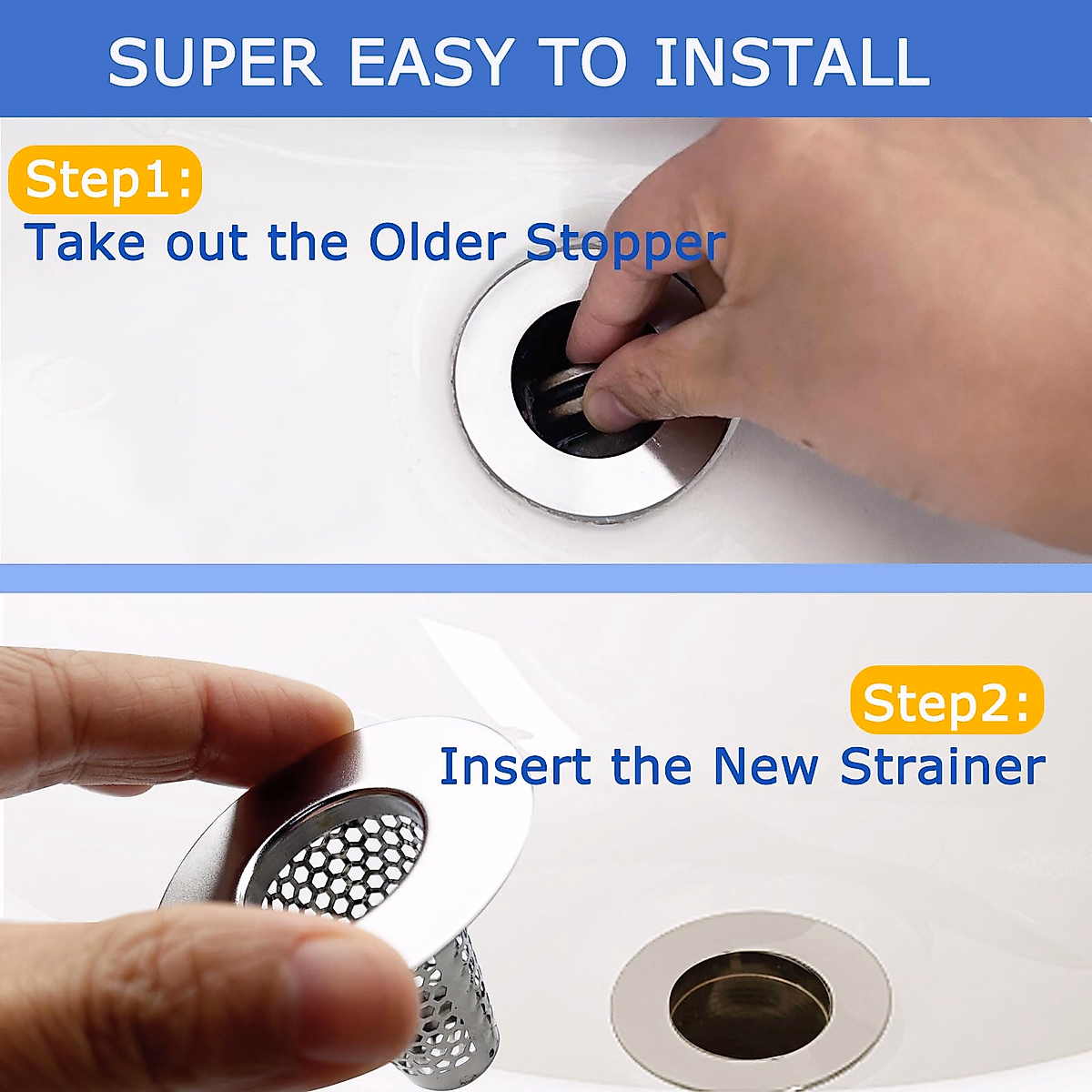 3PCS Bathroom Sink Drain Strainers for 1"-1.6" Depth Than 1.6" Drain Hole,Stainless Steel Bathroom Sink Drain Hair Catcher for Laundry, Utility, RV Sink.Small Conical Bathroom Sink Strainer Basket