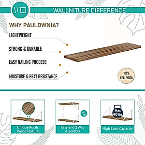 Wallniture Ponza Wood Floating Shelves for Wall Storage Shelves for Living Room Decor, Wall Bookshelves Set of 4 White Shelf Brackets, Burnt Finish