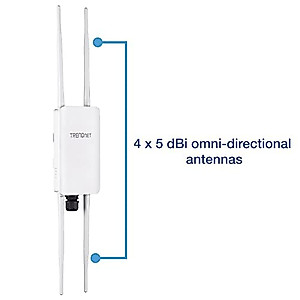 TRENDnet 5 DBI Wireless AC1300 Outdoor PoE+ Omni-Directional Access Point, TEW-841APBO, 4 X 5 DBI Omni Directional Antennas, Point-to-Point & Point-to-Multi-Point WiFi Bridging, IEEE 802.3AT PoE+