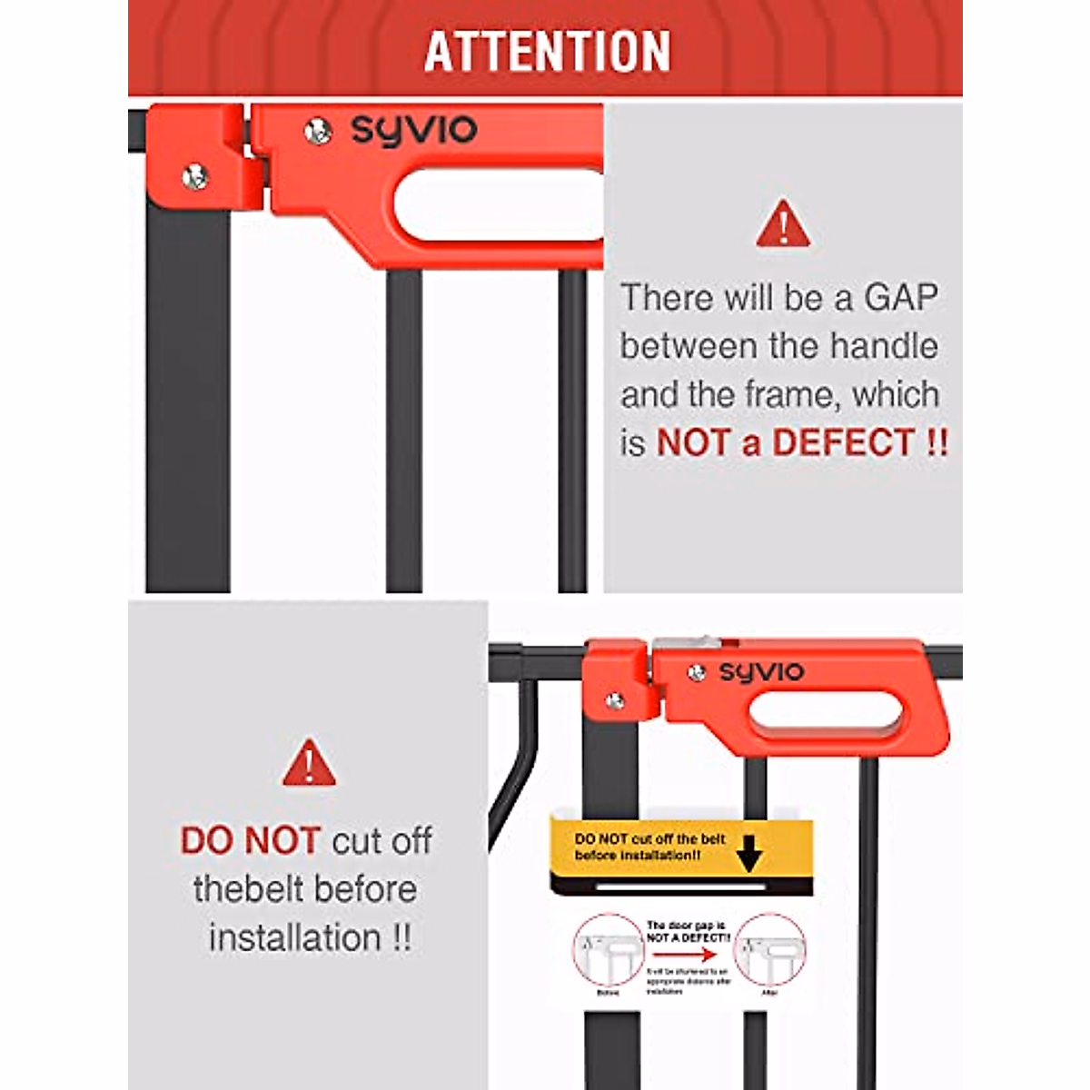 Syvio Baby Gate for Stairs and Door Ways, Dog Gates for The House 29" to 39" with Auto-Close, Pet Gate for Indoor with Wall Protectors and Extenders, No Drilling (Black)