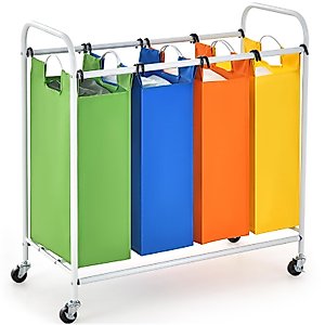 Giantex 4-Section Laundry Sorter, 136L Large Capacity Laundry Hamper with 4-Color Removable Laundry Baskets, 4 Bag Heavy Duty Rolling Laundry Cart with Wheels for Clothes Storage, Multi-color