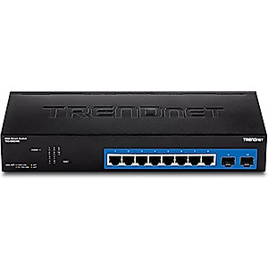 TRENDnet 10-Port Gigabit Web Smart Switch, 20 Gbps Switching Capacity, 8 x RJ-45 Ports, 2 x SFP, Slots, VLAN, QoS, LACP, IPv6 Support, Fanless, Rack Mountable, Lifetime Protection, TEG-082WS Black