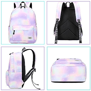 Lohol Lightweight Galaxy Backpacks for Kids Girls Teens, Water Resistance Daypack for Travel, School (Green&Purple)