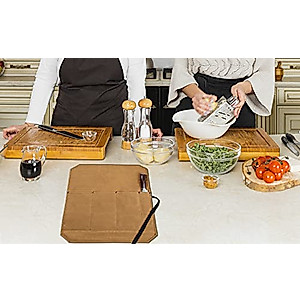 Denifiter Knife Roll, Professional Chef's Knife Bag with Anti Cutting Fabric Inside & 4 Knife Slots Heavy Duty 16oz Waxed Canvas (Khaki)