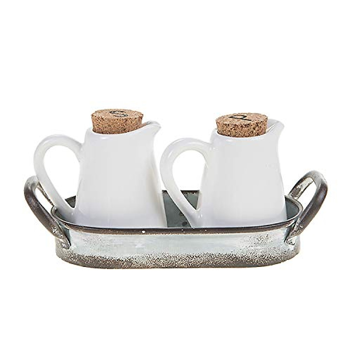 Mud Pie Farmhouse Inspired Ceramic Aluminum Salt and Pepper Caddy Set, One size, White