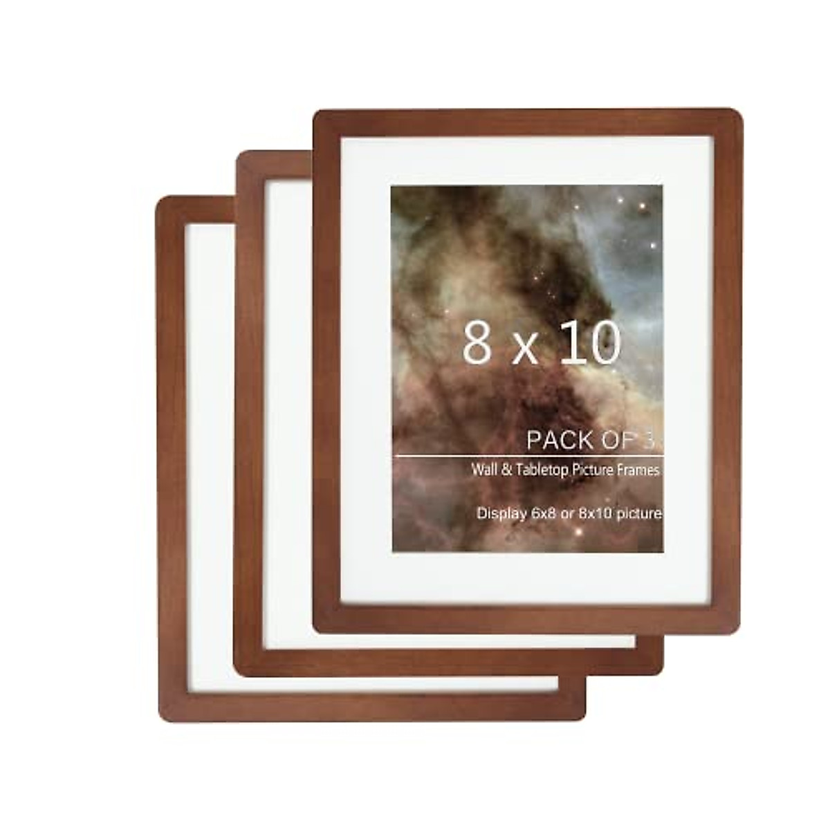 TRAHOME 8x10 Picture Frame,Solid Wood,3 Pack Photo Frames, Display Pictures 6x8 with Mat or 8x10 Without Mat, Gallery Wall Photo Frames-Brown