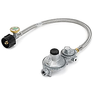 Stanbroil Vertical Two Stage Propane Regulator - 20" RV Propane Pigtail Stainless Steel Braided Hose with Gauge