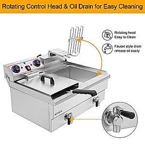 ROVSUN 24.9QT/ 23.6L Electric Deep Fryer w/Frying Baskets Timer Drains & Lids, Dual Tank Kitchen Countertop Commercial Frying Machine, Adjustable Temperature, 3400W 110V 60HZ