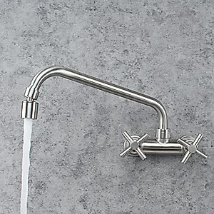 UMANYI Commercial Kitchen Faucets Wall Mount 4 inch Center Stainless Steel Brushed Nickel 2 Handle Utility Laundry Sink Bar Pre Faucet 11" Spout with Aerator SSKF09-3CZ