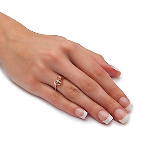 PalmBeach 18K Yellow Gold-Plated or Platinum-Plated Sterling Silver Genuine Diamond Accent Cross Heart Ring Size 6