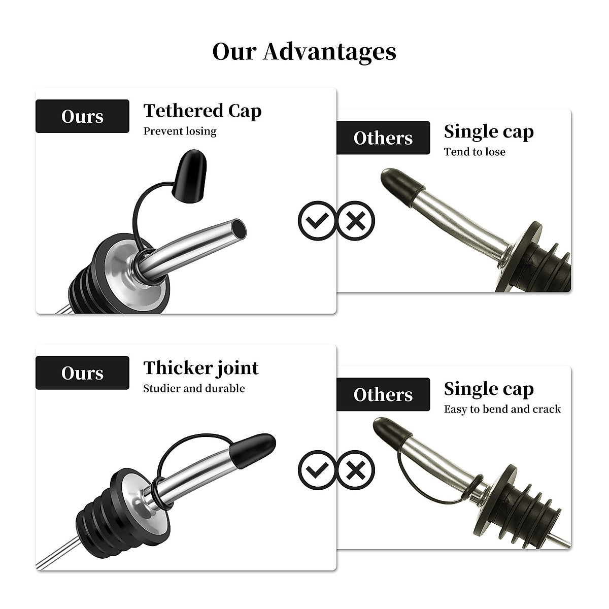 48 Pack Liquor Pour Spouts,Pour Spout for Liquor Bottles with Stoppers,Dishwasher Safe Hygienic Alcohol Speed Spouts,Pour Spouts Suitable for About 3/4" Bottle Mouth, for Olive Oil, Juice, Syrup.
