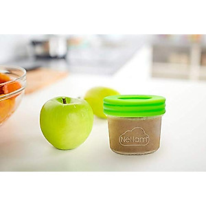 Nellam Baby Food Storage Containers - Leakproof, Airtight, Glass Jars for Freezing & Homemade Babyfood Prep - Reusable, BPA Free, 12 x 4oz Set, that is Microwave & Freezer Safe