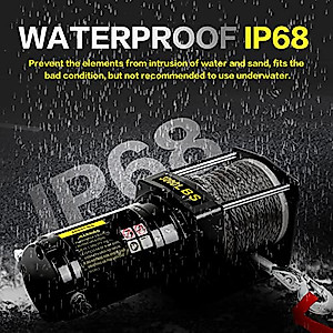 Auraroad 3000 Lbs 12V Electric Winch, ATV/UTV Synthetic Rope Winch, Off-Road Waterproof IP68 Winch with Wireless Remote, Towing Trailer Winch, Wireless Towing Winch