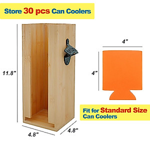 CRAKTH 2 in 1 Wooden Can Cooler Holder with Bottle Opener, Bamboo Beer Can Sleeves Storage Organizer and Dispenser, Great Gifts for Dad Beer Lovers, 12", Boyfriend Husband