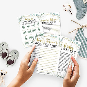 25 Greenery Word Scramble For Baby Shower, 25 True Or False Game, 25 Baby Animal Matching, 25 Nursery Rhyme Game - 4 Double Sided Cards Baby Shower Ideas, Baby Shower Party Supplies