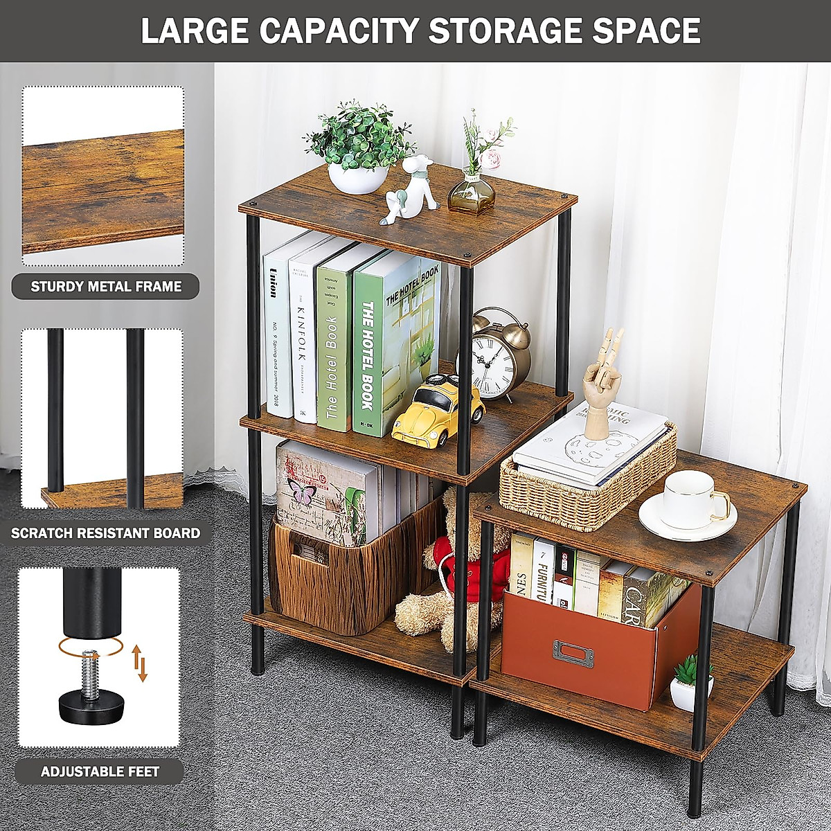 melos 2 Tiers Bookshelf, Classically Tall Bookcase Shelf Storage Organizer, Modern Book Shelf for Bedroom, Living Room and Home Office Bronw