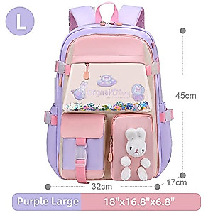 damdos Toddler Cute Backpack Kawaii Girls Bunny School Backpack,Lightweight Refrigerator Elementary Middle School Backpack Bookbag,Girls Backpack With Kawaii Pin Bunny Birthday Gifts(PURPLE,Large)