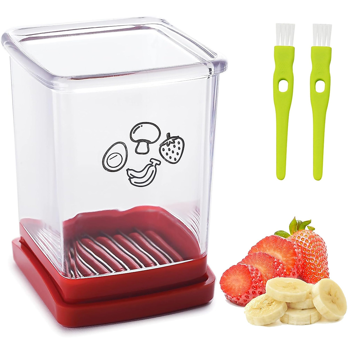 Cup Slicer Fruit, Stainless Steel Strawberry Slicer Egg Slicers Banana Slicers, Fruit & Vegetable Speed Fruit Slicer with Push Plate, Quickly Making Fruit Vegetable Salad, Must Have Kitchen Gadget